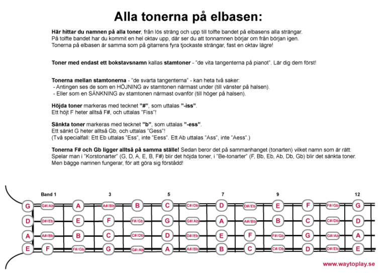 Vad heter alla tonerna på en gitarr eller bas? - Way To Play